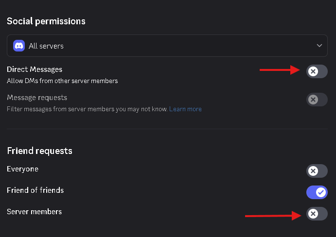 How to prevent scammers from sending you Direct Messages (DMs) on Discord.